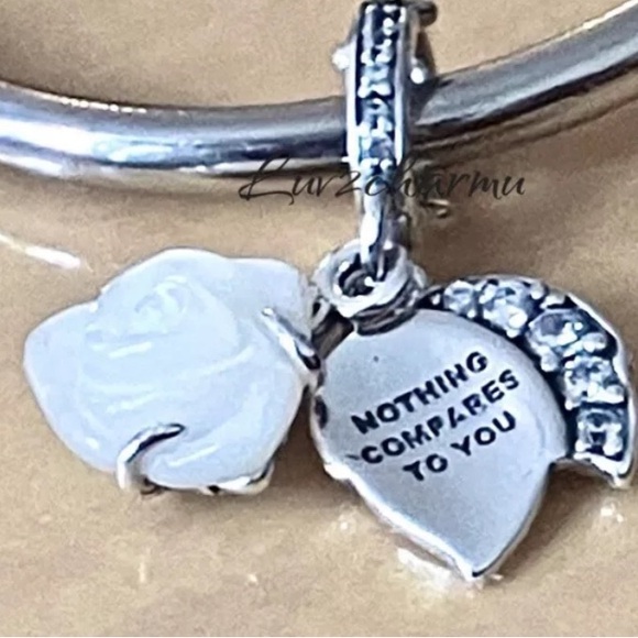 Pandora | Jewelry | Authentic Pandora White Rose Double Dangle Charm ...